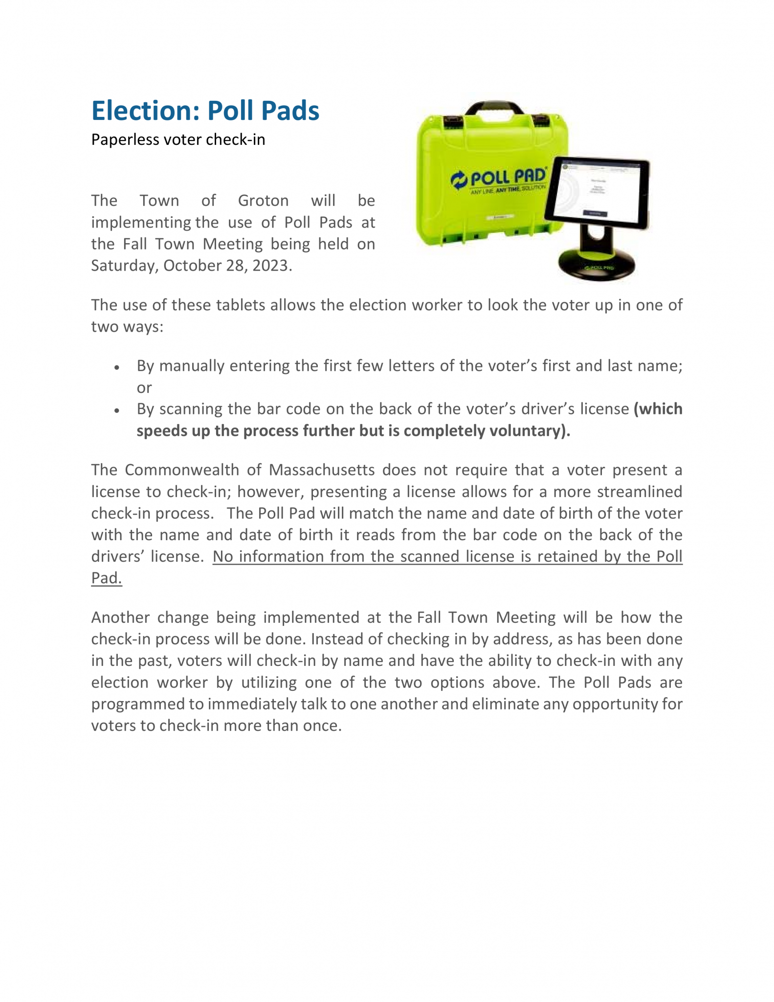 Election: Poll Pads - Town of Groton