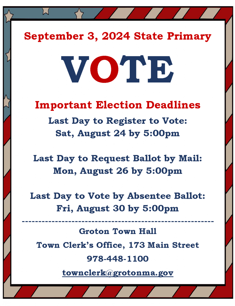 IMPORTANT State Primary Election Guidelines - Town of Groton