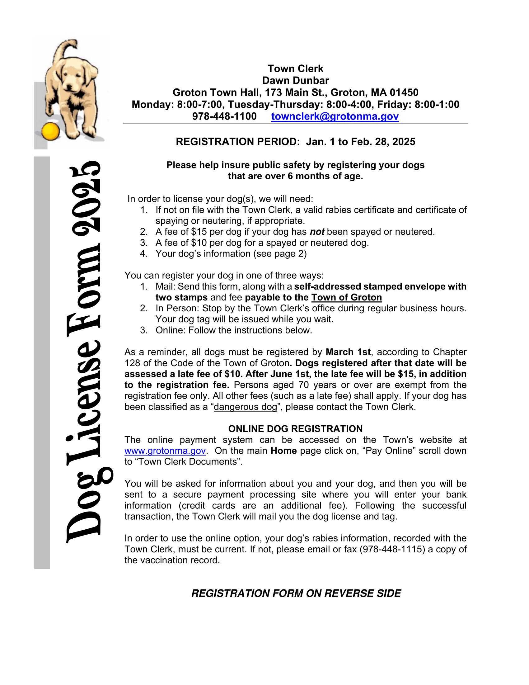 2025 Dog Registration Information - Town of Groton