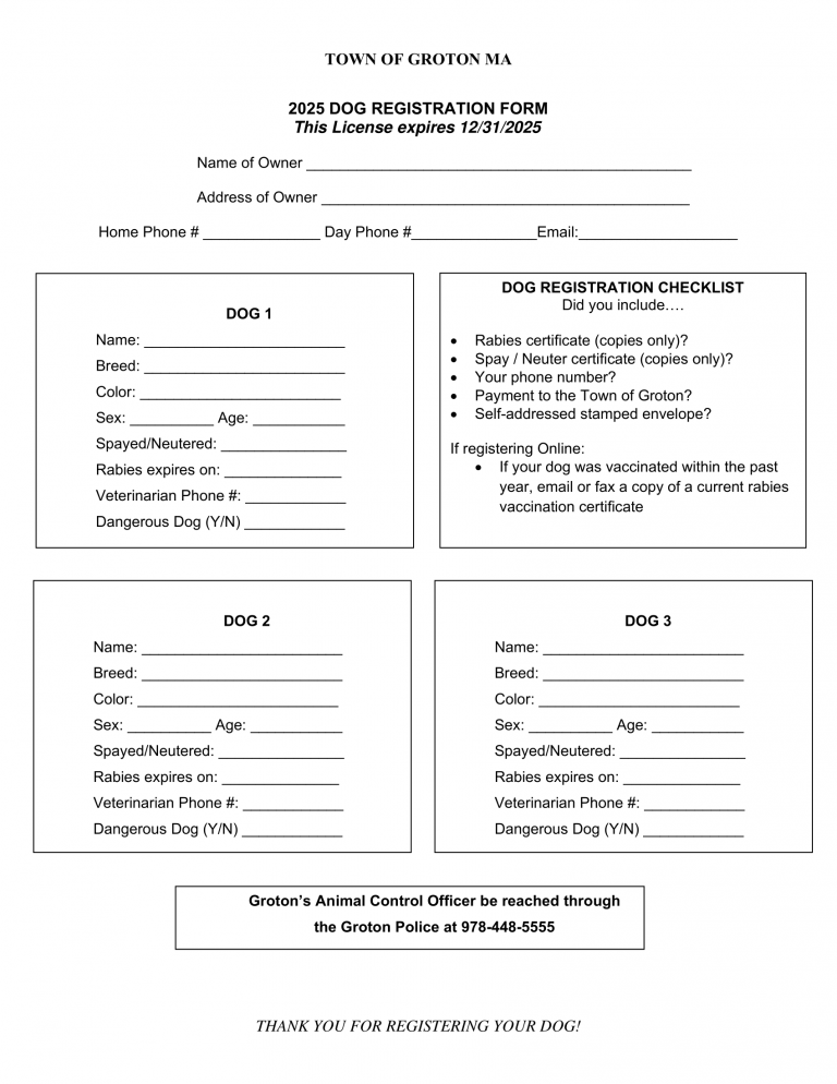2025 Dog Registration Information - Town of Groton